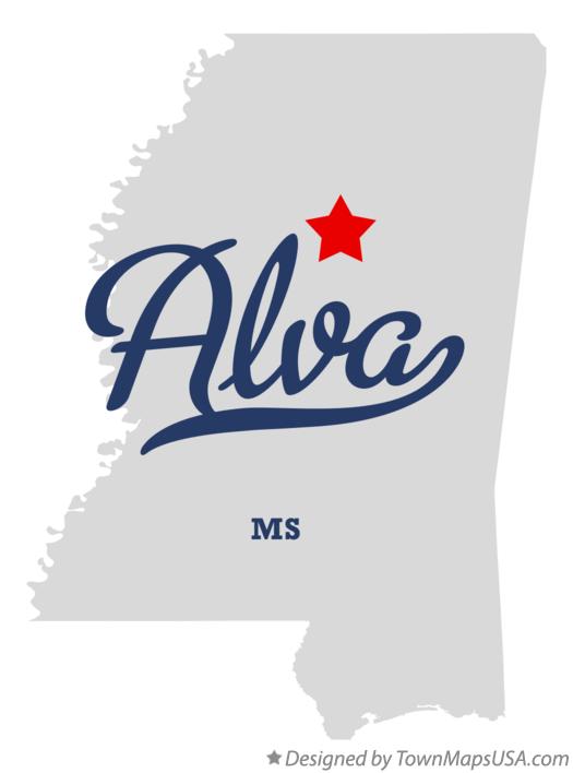 Map of Alva, MS, Mississippi