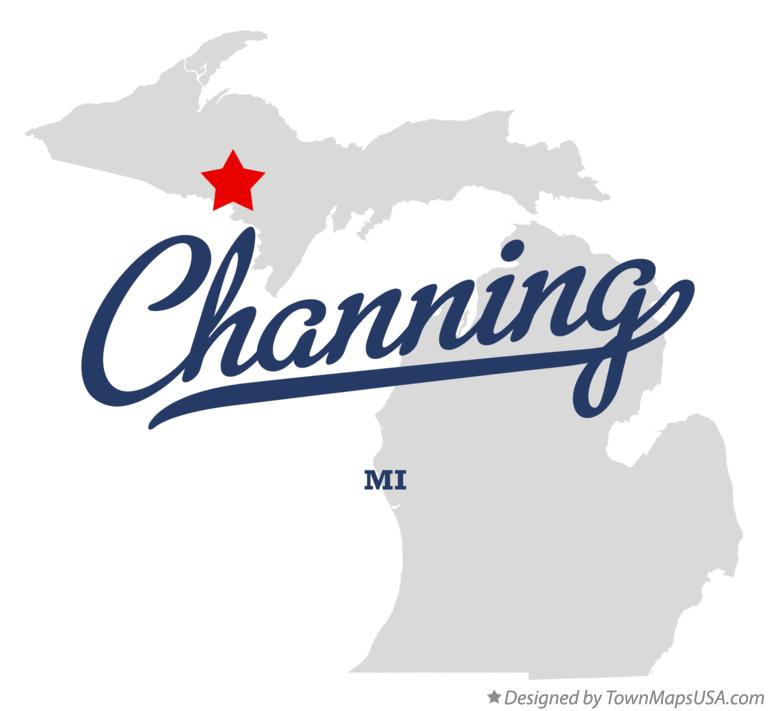 Map of Channing, MI, Michigan