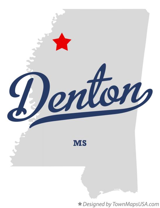 Map of Denton, MS, Mississippi
