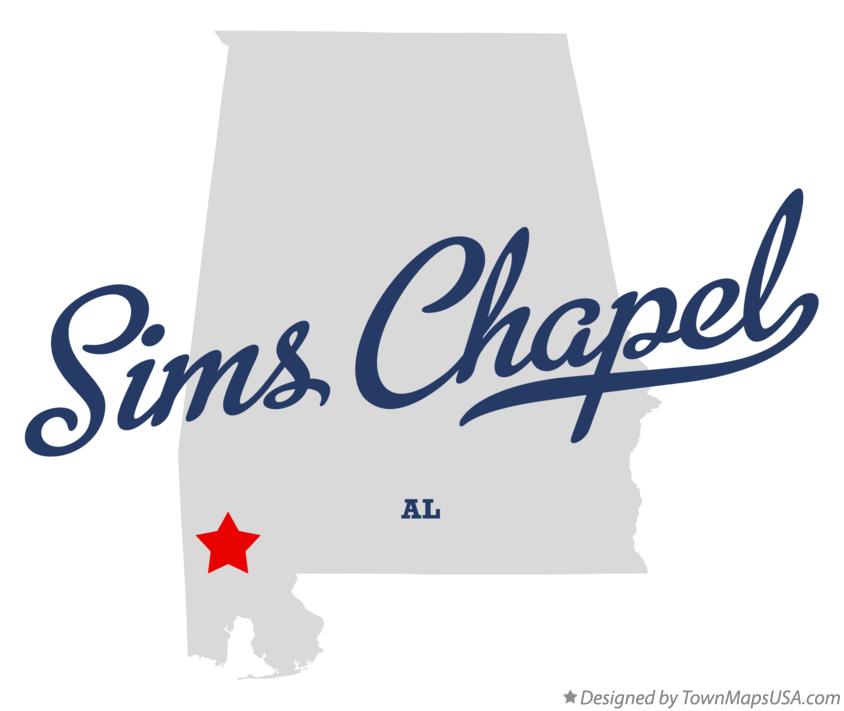 Map of Sims Chapel, AL, Alabama